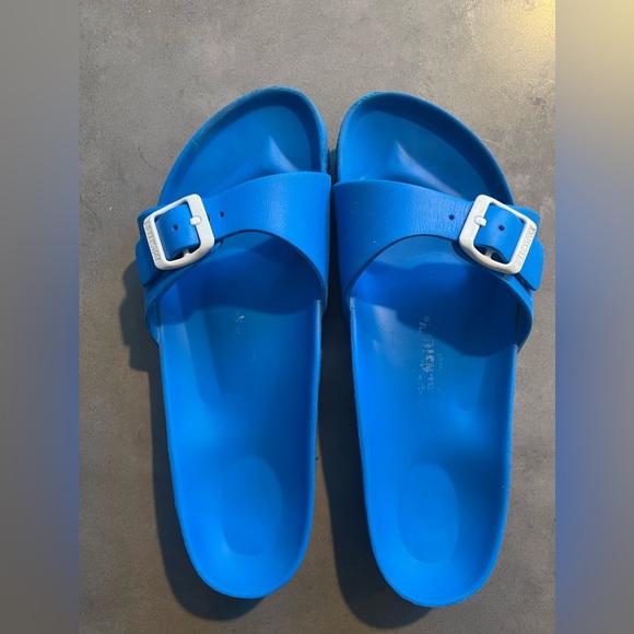 Birkenstock | Shoes | Birkenstock Madrid Blue And White Plastic Sold ...